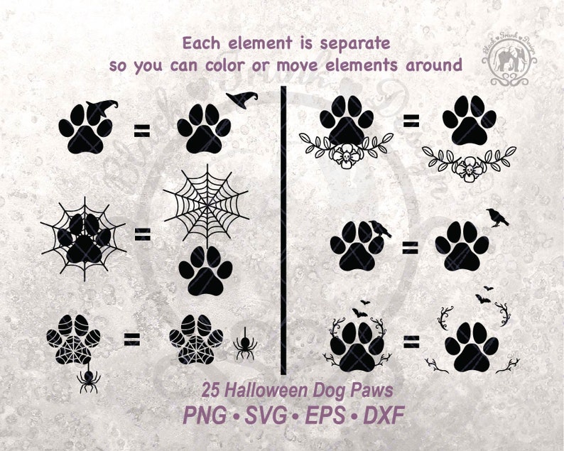 25 Halloween Dog Paw Print SVG Bundle | Cute Spooky Halloween Pet Paw ...