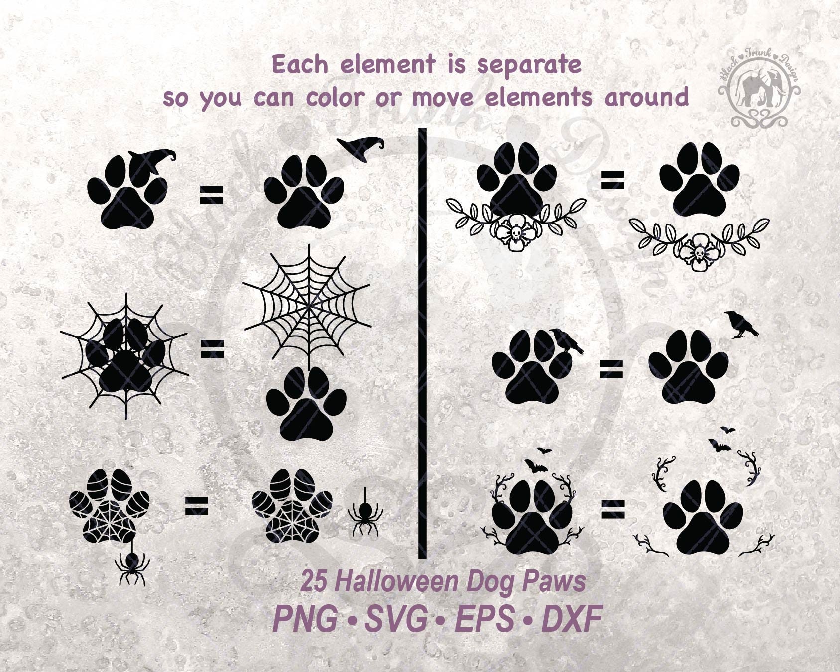 25 Halloween Dog Paw Print SVG Bundle | Cute Spooky Halloween Pet Paw ...