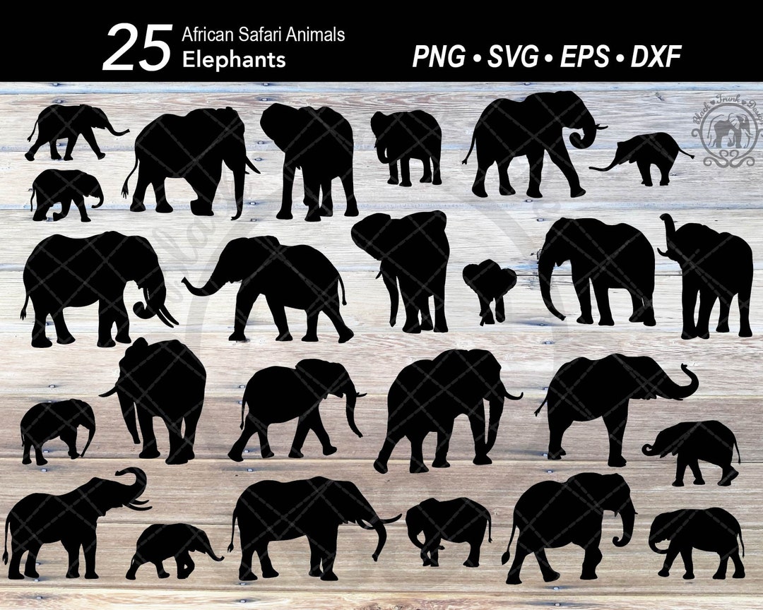 25 Elephant Silhouette SVG Cut File Bundle | Safari African Elephant ...