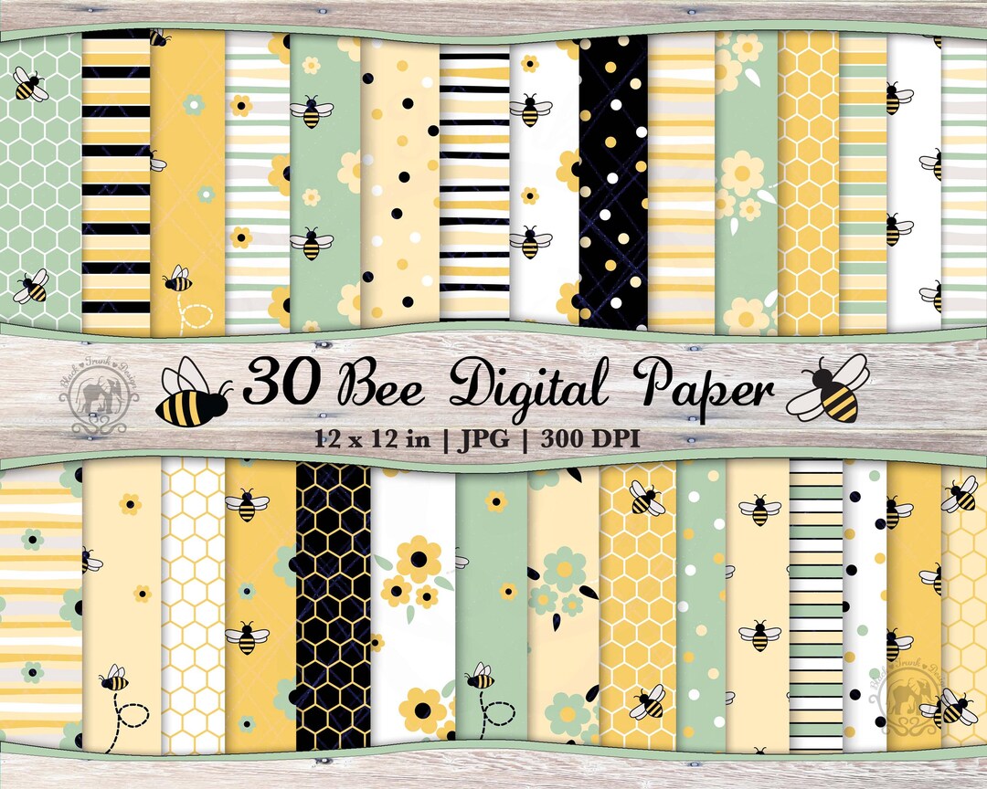 30 Seamless Bee Digital Paper JPG Bundle | Honey Bee Pattern | Bumble ...