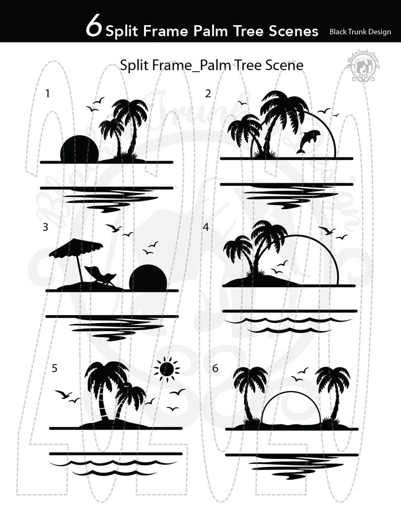 6 Palm Tree Split Frame SVG Bundle Cut File | Family Monogram Split ...