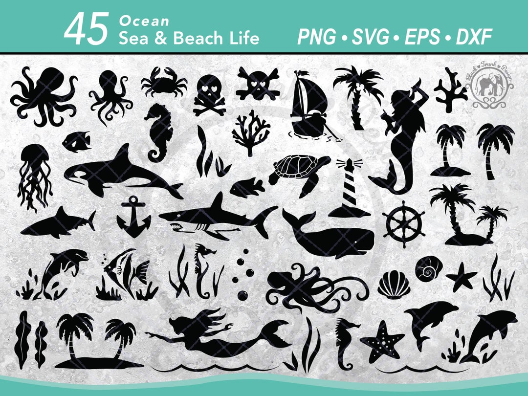 45 Ocean SVG Bundle Sea Creatures Beach Cut Files Underwater Mermaid ...