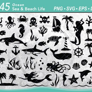 45 Ocean SVG Bundle Sea Creatures Beach Cut Files Underwater Mermaid ...
