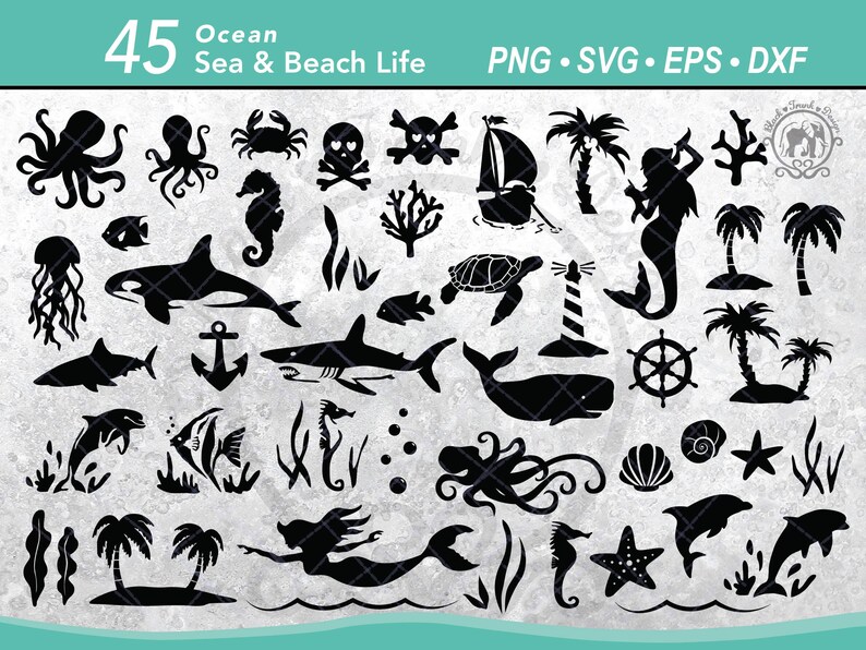 45 Ocean SVG Bundle Sea Creatures Beach Cut Files Underwater Mermaid ...