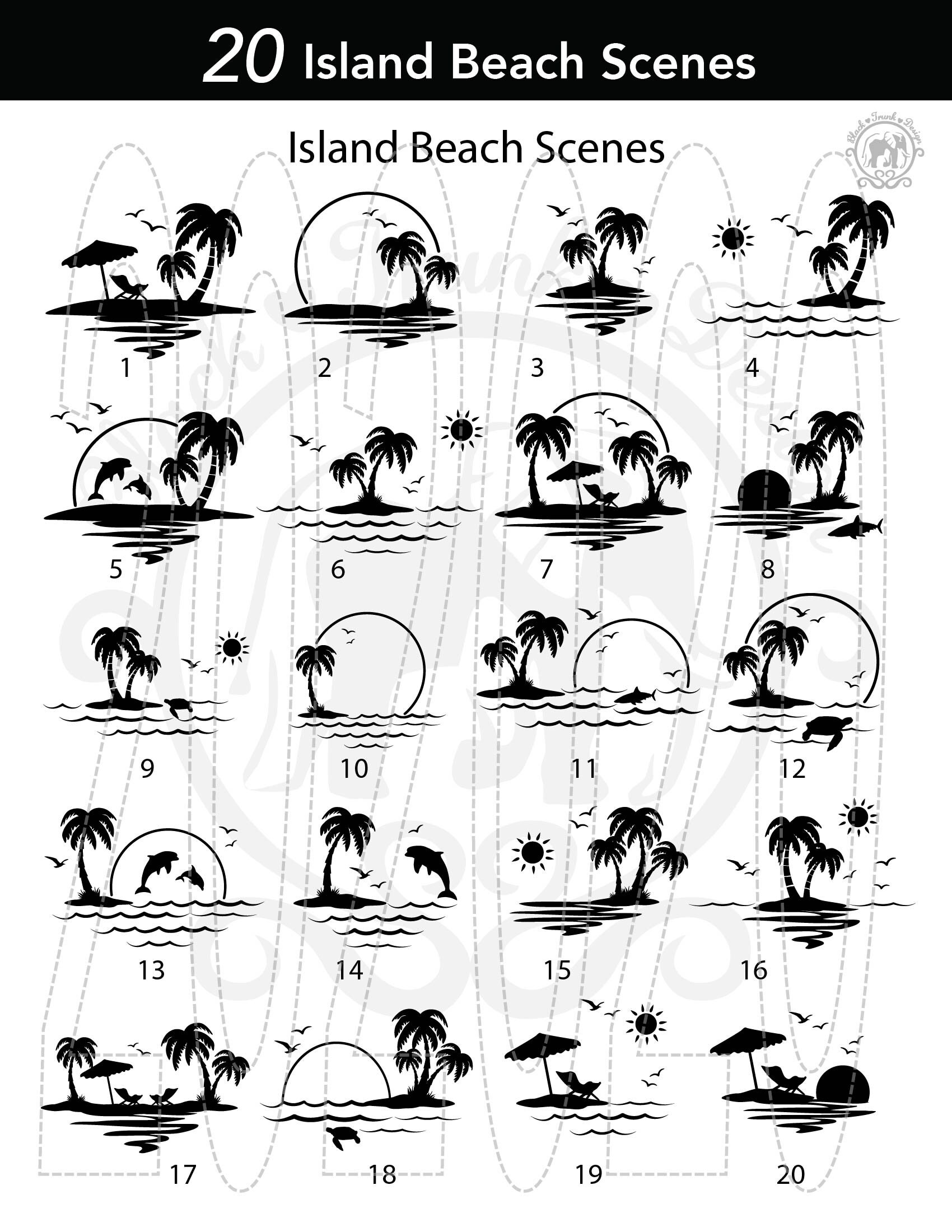 20 Tropical Island Beach Scene SVG Bundle | Circle Ocean Dolphin Scene ...