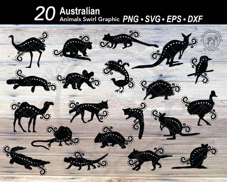 20 Australian Animal SVG Swirl Graphic Bundle | Platypus | Kangaroo ...