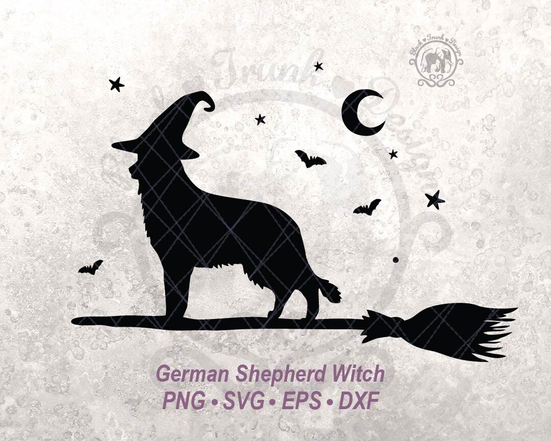Dog Halloween SVG Spooky German Shepherd Witch on Broom Shirt Graphic ...