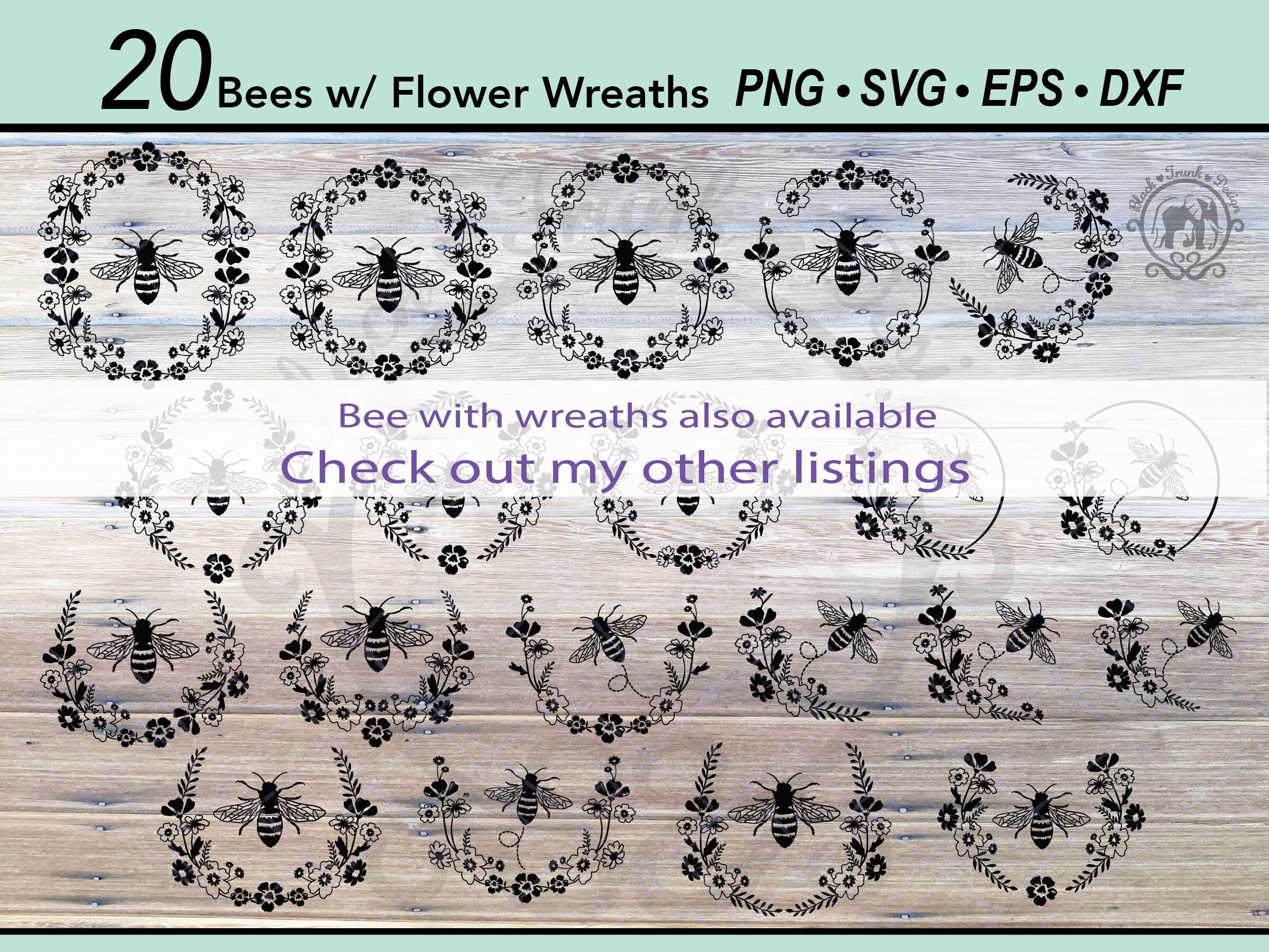 20 Flower Bee SVG Bundle Bee Graphic Wildflowers Floral Wreath Bumble ...