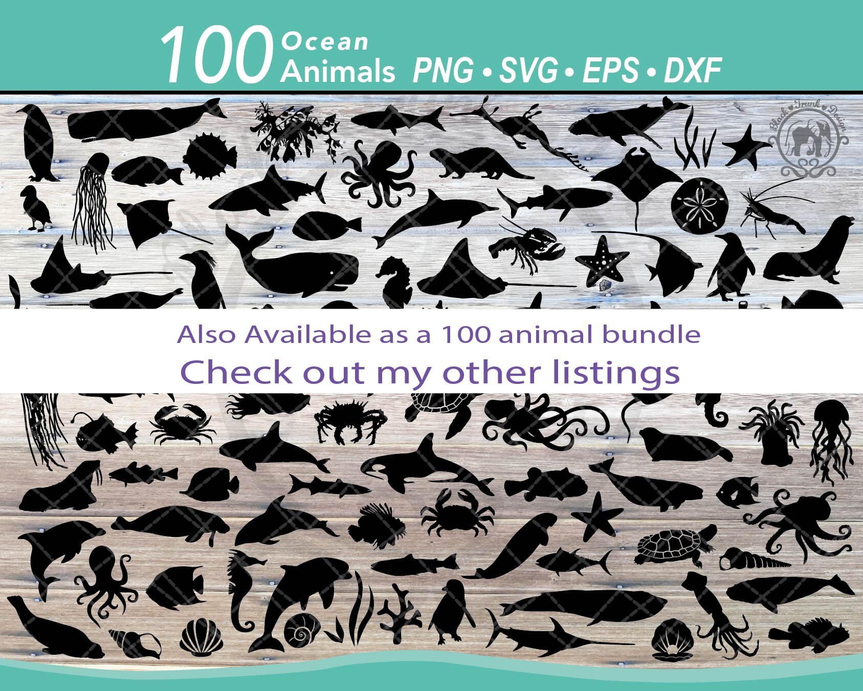 50 Ocean Animals SVG Bundle Fish Silhouettes Underwater Animal Clipart ...