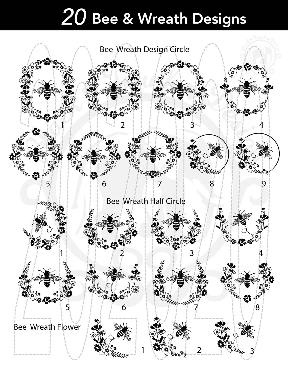 20 Honey Bee Wreath SVG Bundle Wildflower Graphic Floral Wreath Bumble ...