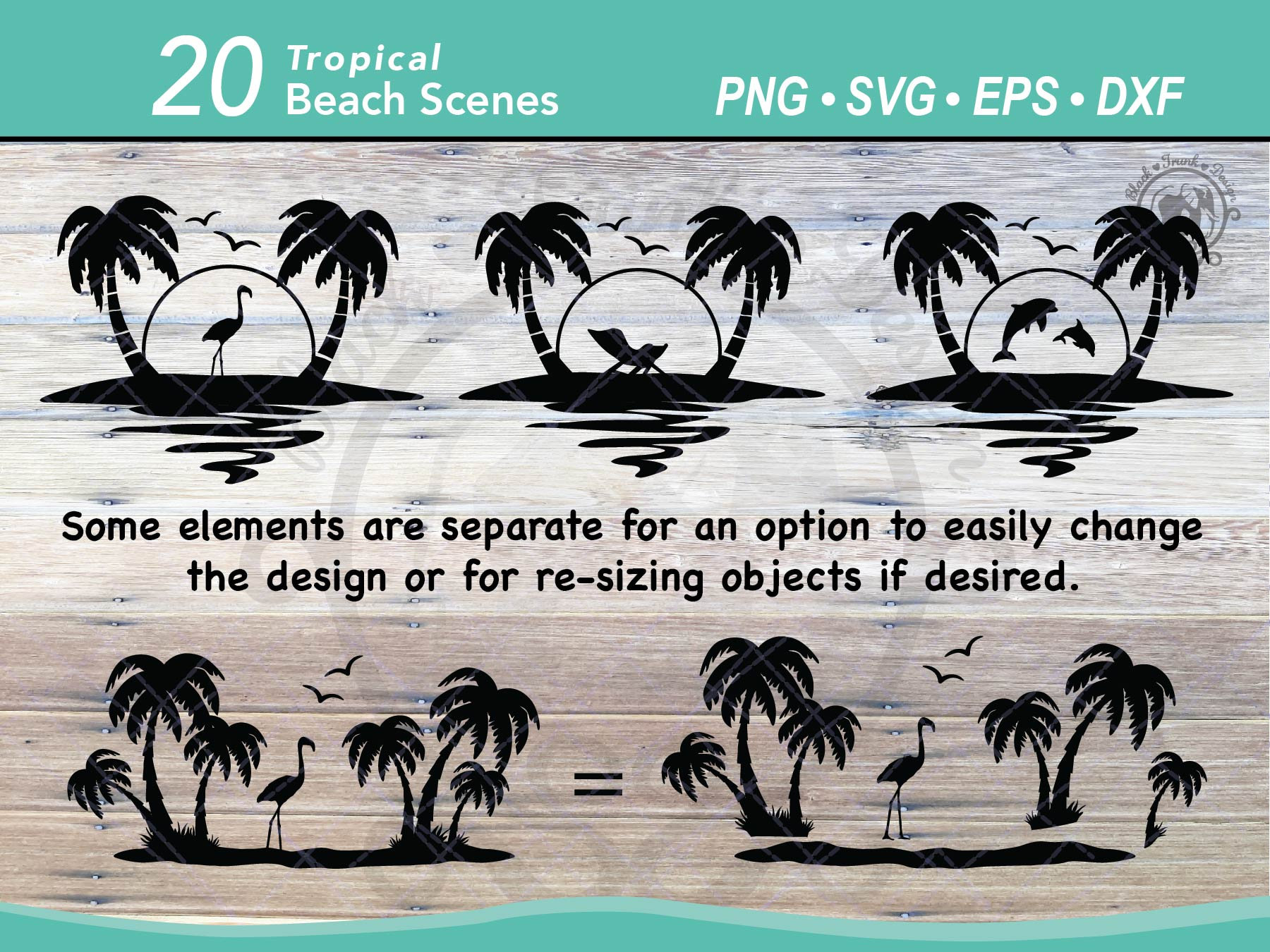 20 Tropical Beach Scene SVG Bundle Ocean Dolphin Scene Sunset Palm Tree ...