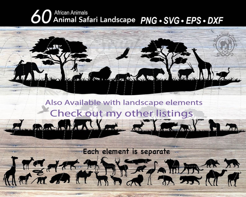 55 Safari Animal SVG Bundle Africa Animal Silhouettes Baby Elephant ...