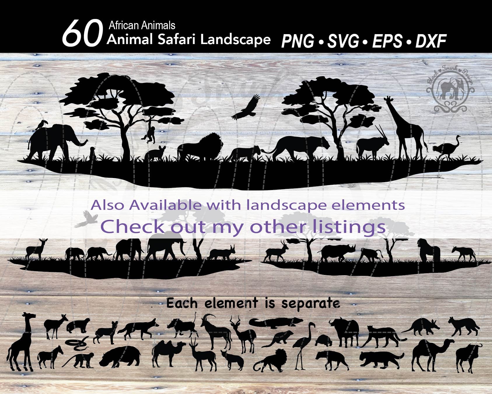 55 Safari Animal SVG Bundle Africa Animal Silhouettes Baby Elephant ...
