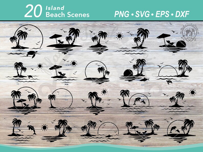 60 Tropical Beach Scene SVG Bundle Ocean Dolphin Scene Sunset Palm Tree ...