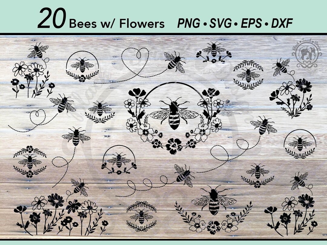 20 Flower Bee SVG Bundle Bee Graphic Wildflowers Floral Wreath Bumble ...