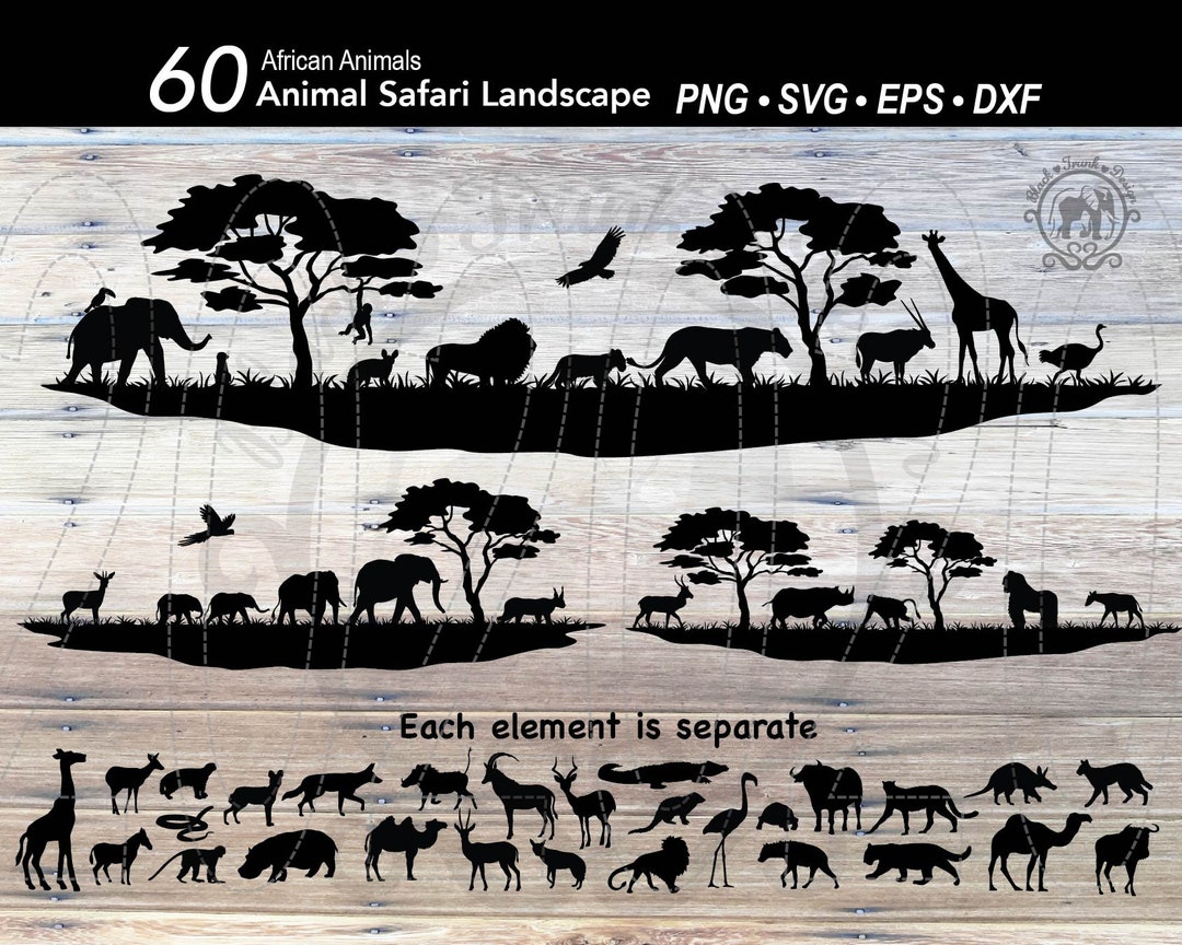 60 Safari Africa Silhouette Animal SVG Bundle | Africa Scene | Safari ...