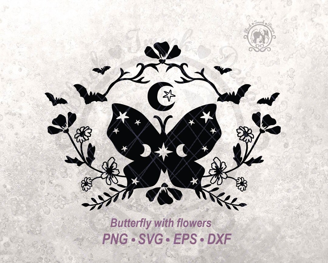 Celestial Witchy Butterfly SVG Design | Gothic Floral Halloween ...