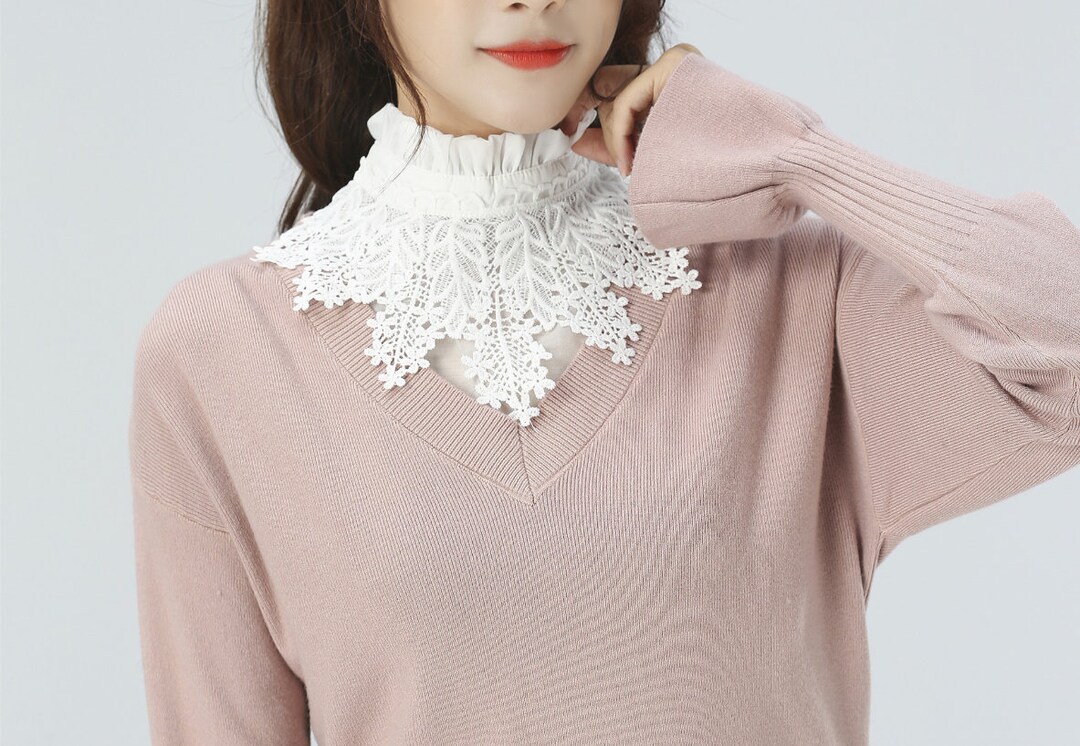 Detachable Pleated Fake Collar Shirt With Floral Lace F40 - Etsy