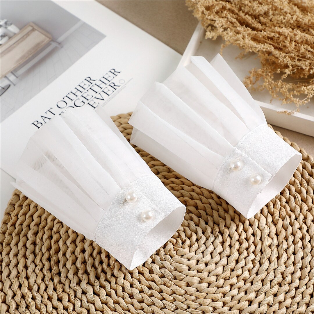 One Pair Pleated Chiffon Wrist Cuff, Detachable Fashion Black Soft ...