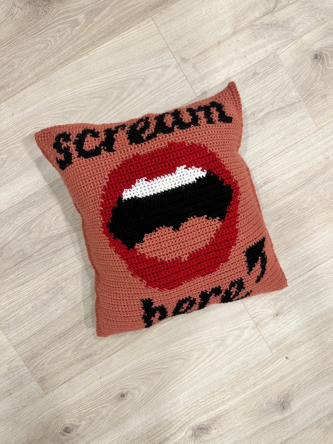 CROCHET PILLOW PATTERN- Scream Here Crochet Pillow, Funny Crochet ...
