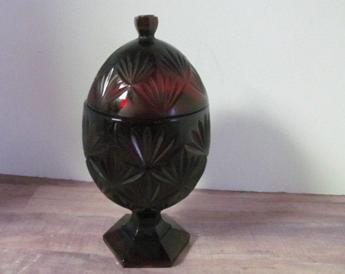 Ruby Glass Candy Dish Lidded Avon Egg Shaped Candy Dish, Jewelry ...
