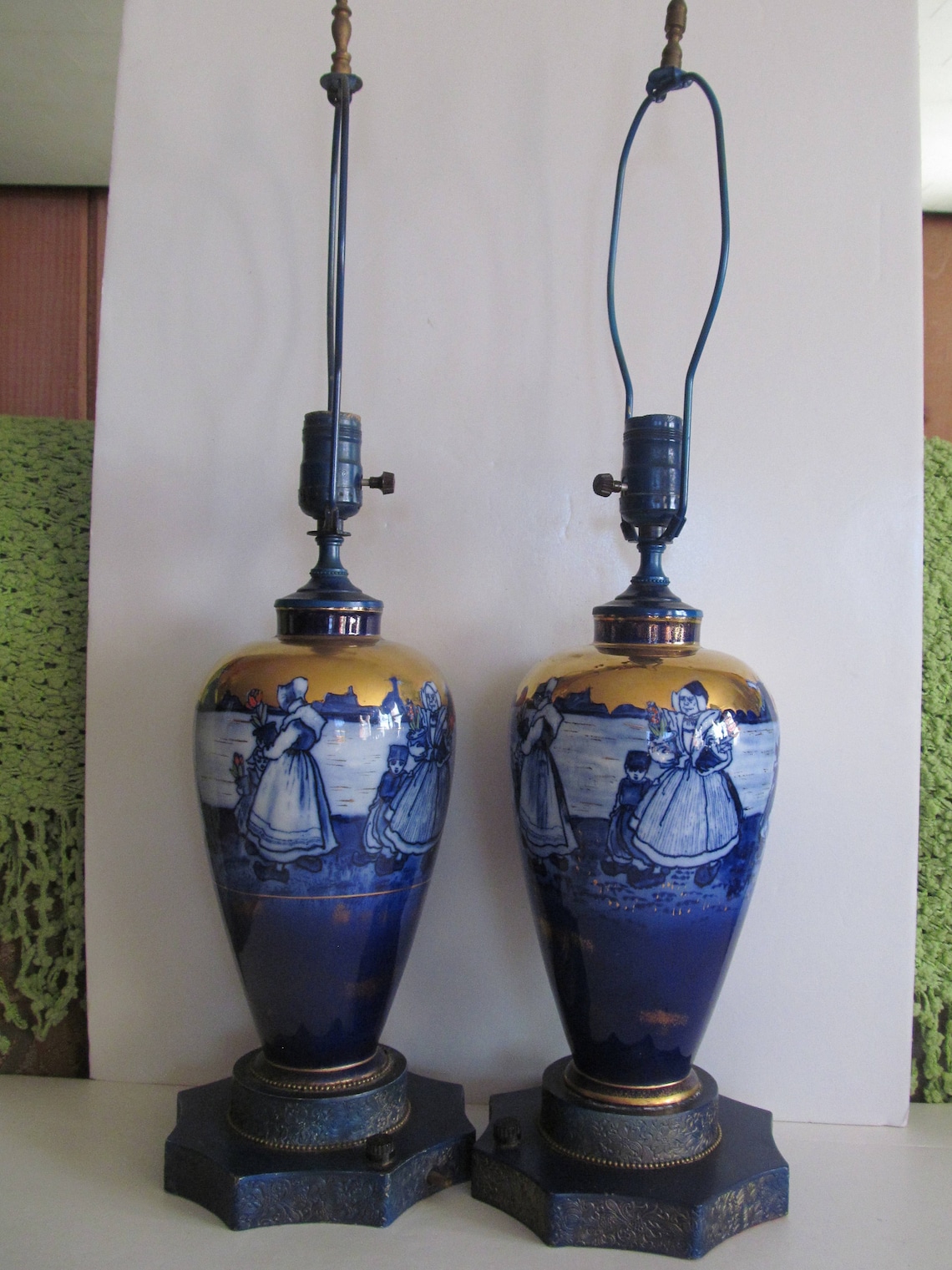 Pr of Flow Blue Lamps Flow Blue Delft Holland Lamps Blue Delft Lamps ...
