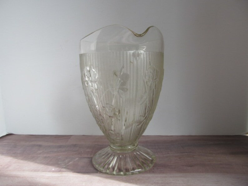 Clear Glass Iris Pitcher Herringbone Pattern Mid Century Glass - Etsy