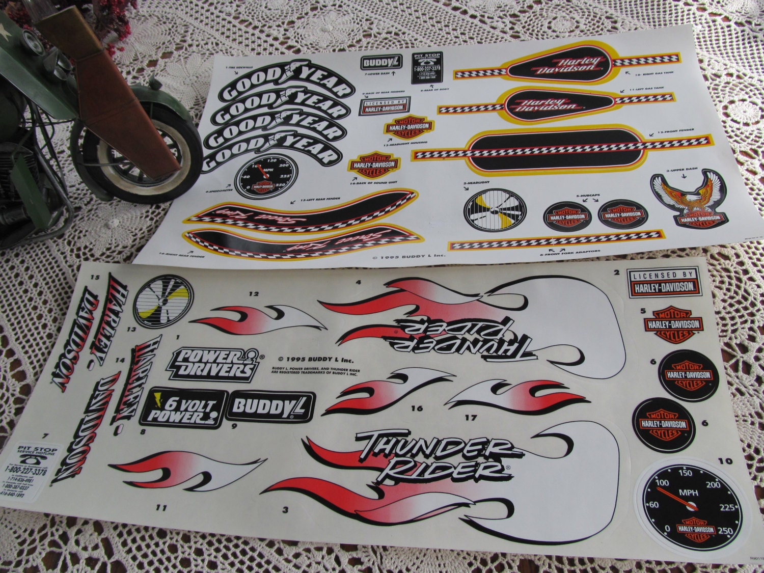 Harley Davidson Decals Stickers 1995 Buddy L Flames Thunder Rider ...