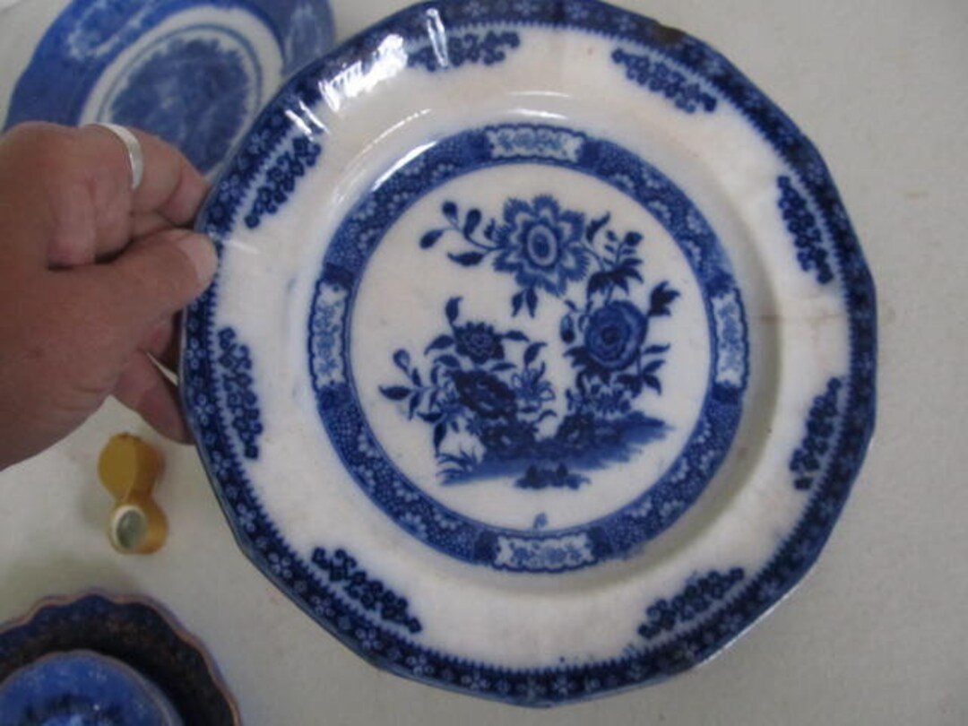 Flow Blue Canton Maddock Son Dinner Plate Large Oriental Blue and White ...