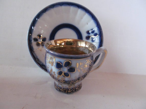 Miniature Flow Blue Tea Cup and Saucer Set Blue and White Tea - Etsy