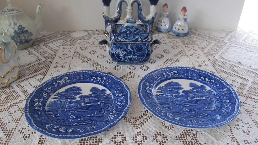 PR Blue Castle Plates Blue Old Tower Bridge of Salerno Plate Old Castle ...