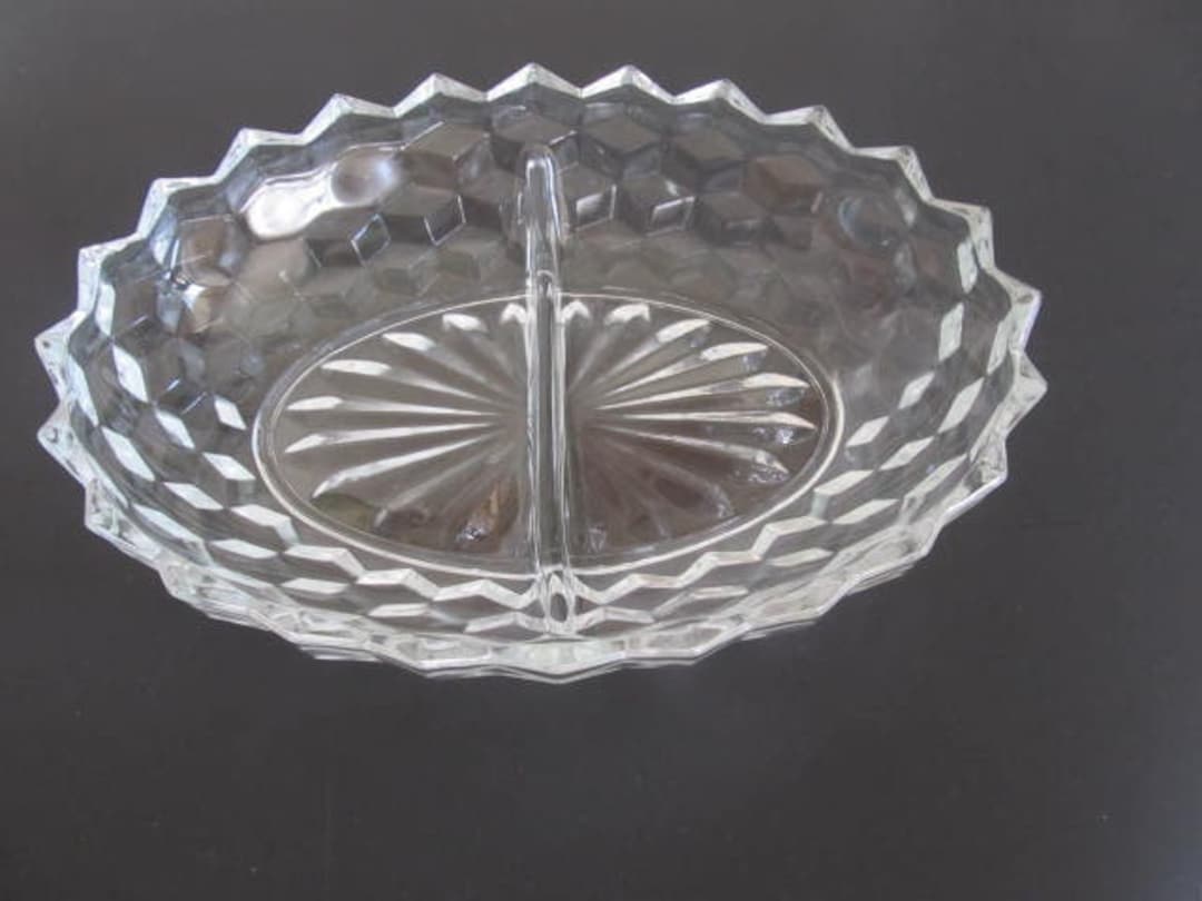 Clear Glass Divided Serving Dish Diamond Optic Divided Dish Relish Dish ...