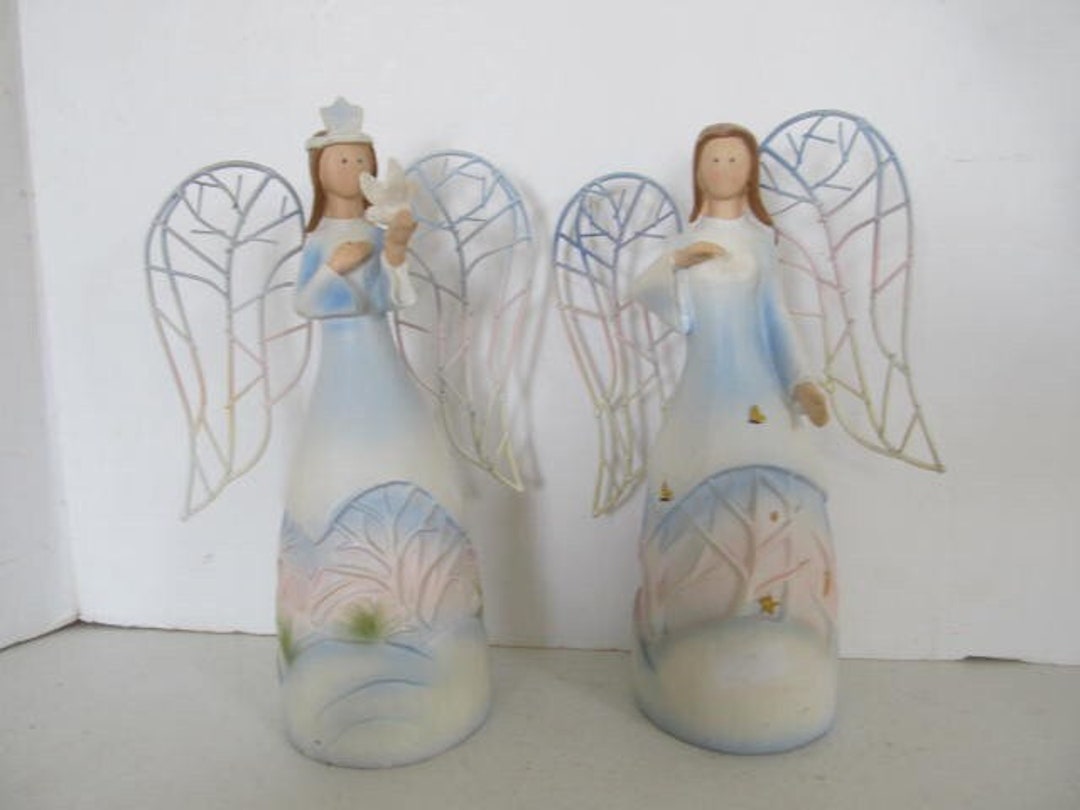 Pair of Angel Figurines Angel Wings, Pastel Colored Angels, Halo ...