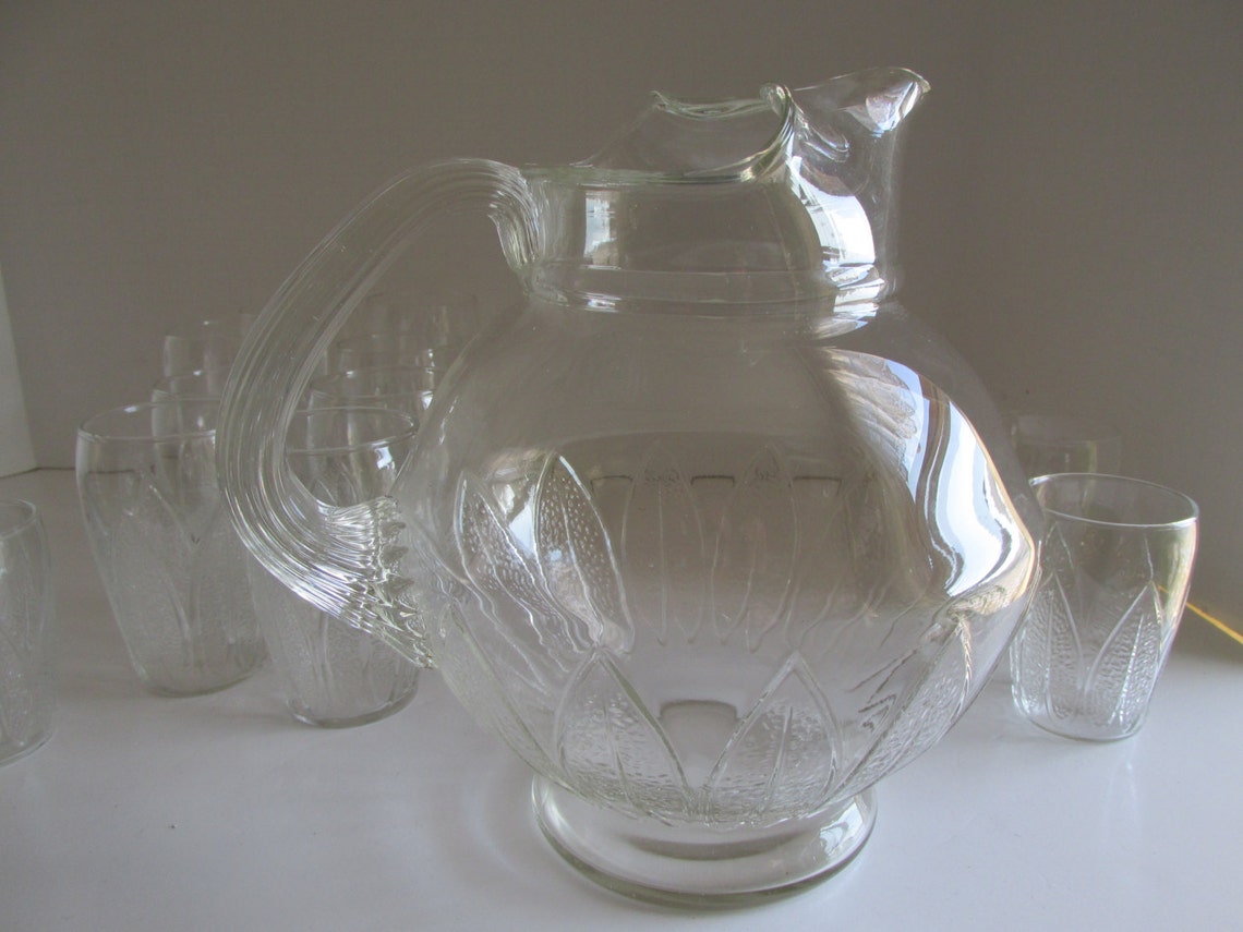 Art Deco Glass Ball Pitcher Set Pitcher and Glasses Tumbler - Etsy