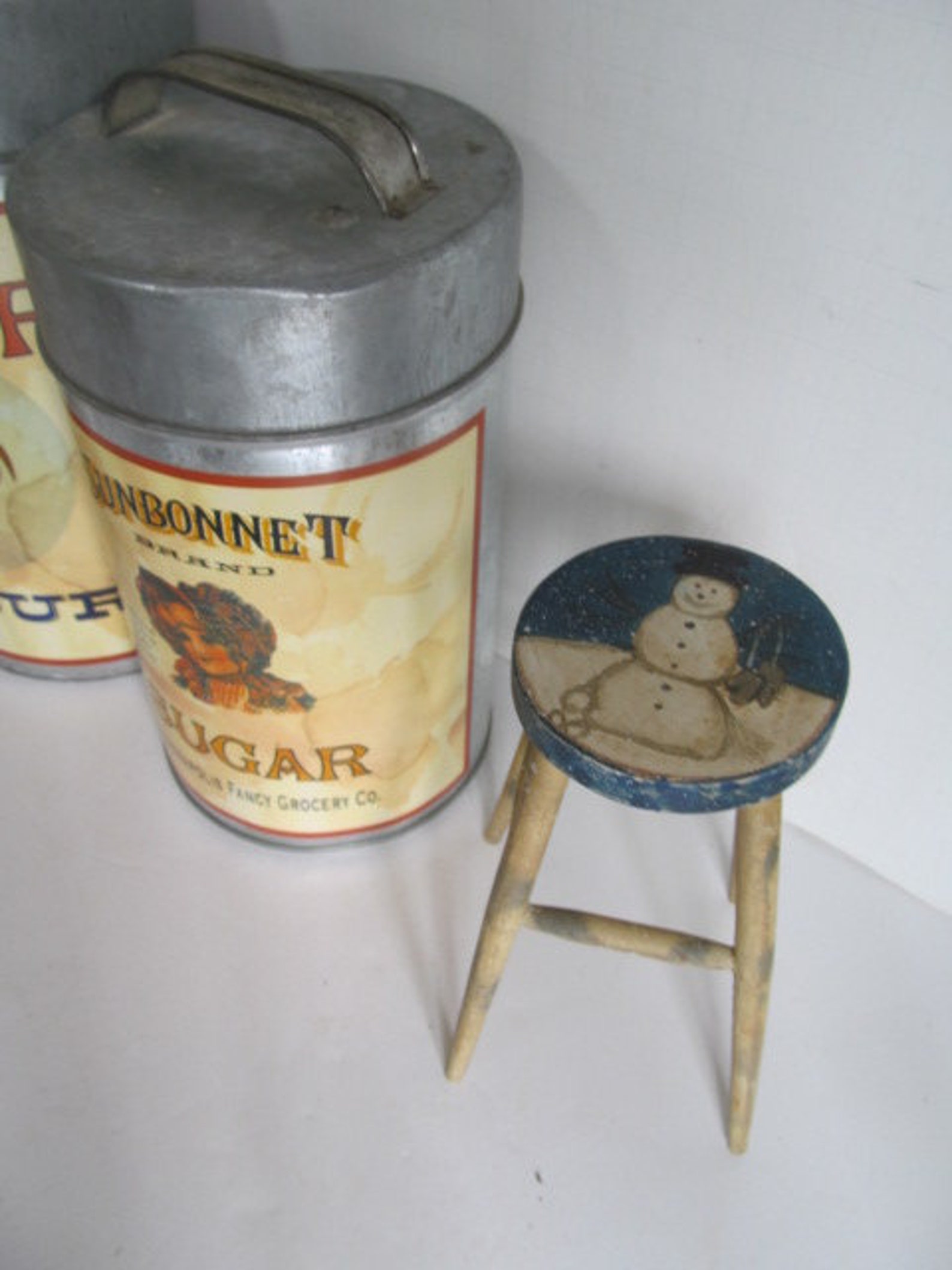 Miniature Wooden Stool Primitive Snowman Wooden Doll Stool Primitive ...