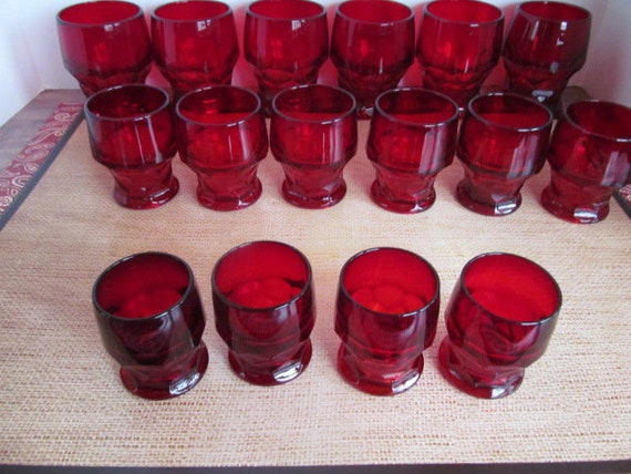 Set of 4 Ruby Red Thumbprint Pattern Shot Glasses Ruby Shot | Etsy