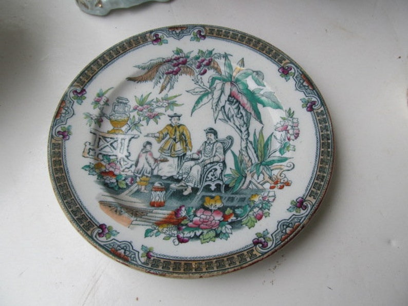 1800s Detailed Antique Oriental Flow Blue Plates Flow Blue Plate B & H ...