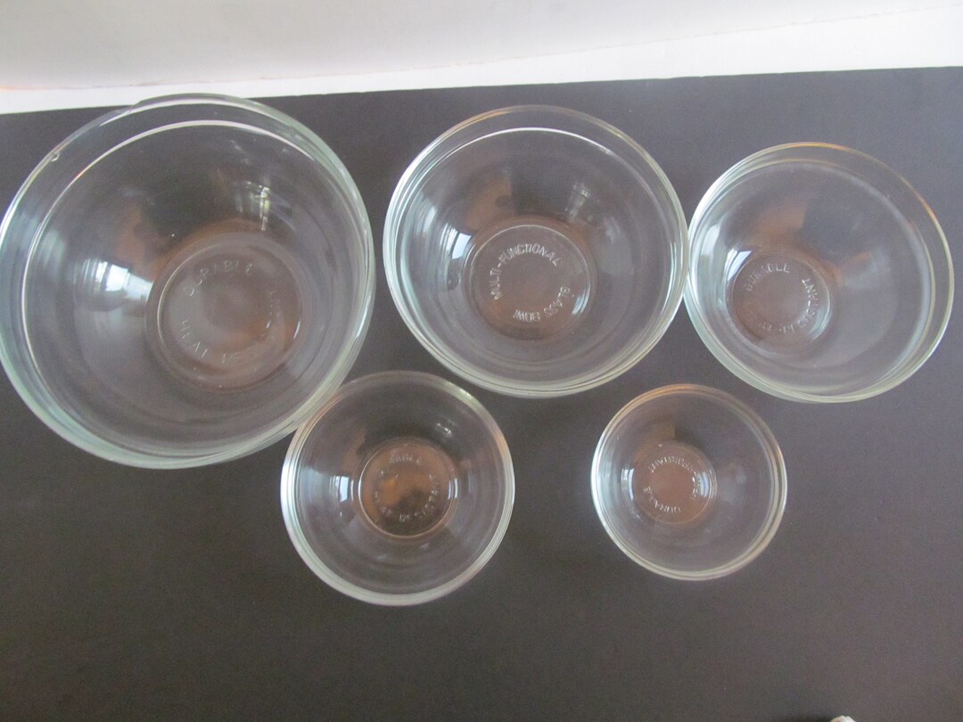 Lg Set 5 Nesting Bowls Mixing Bowls Clear Glass Stacking Bowls Batter ...
