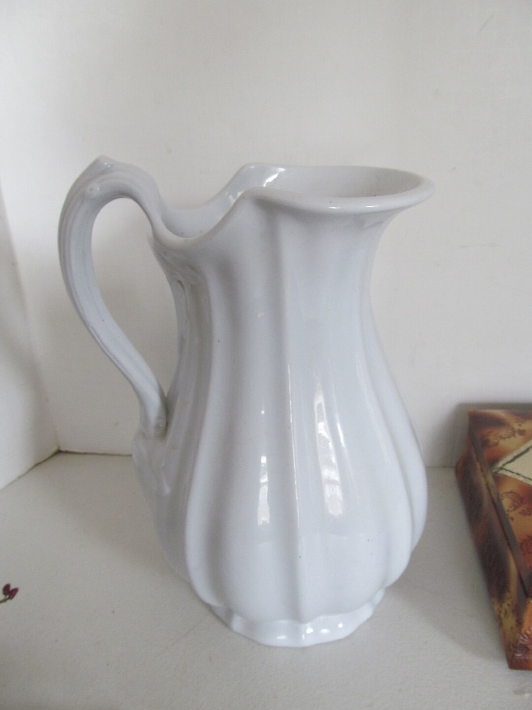 Antique White Ironstone Pitcher Pure White Home Decor Antique White ...