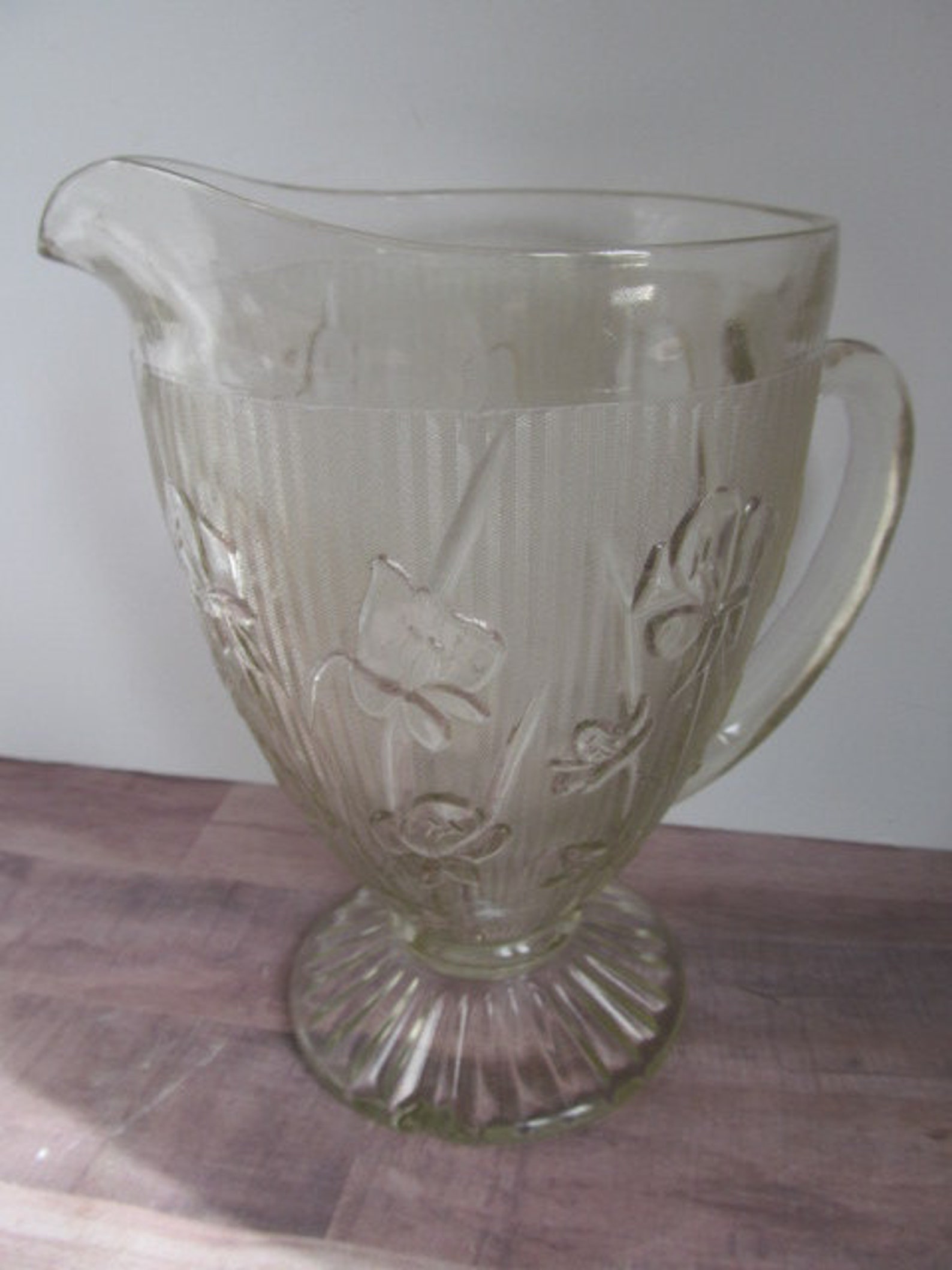 Clear Glass Iris Pitcher Herringbone Pattern Mid Century Glass - Etsy