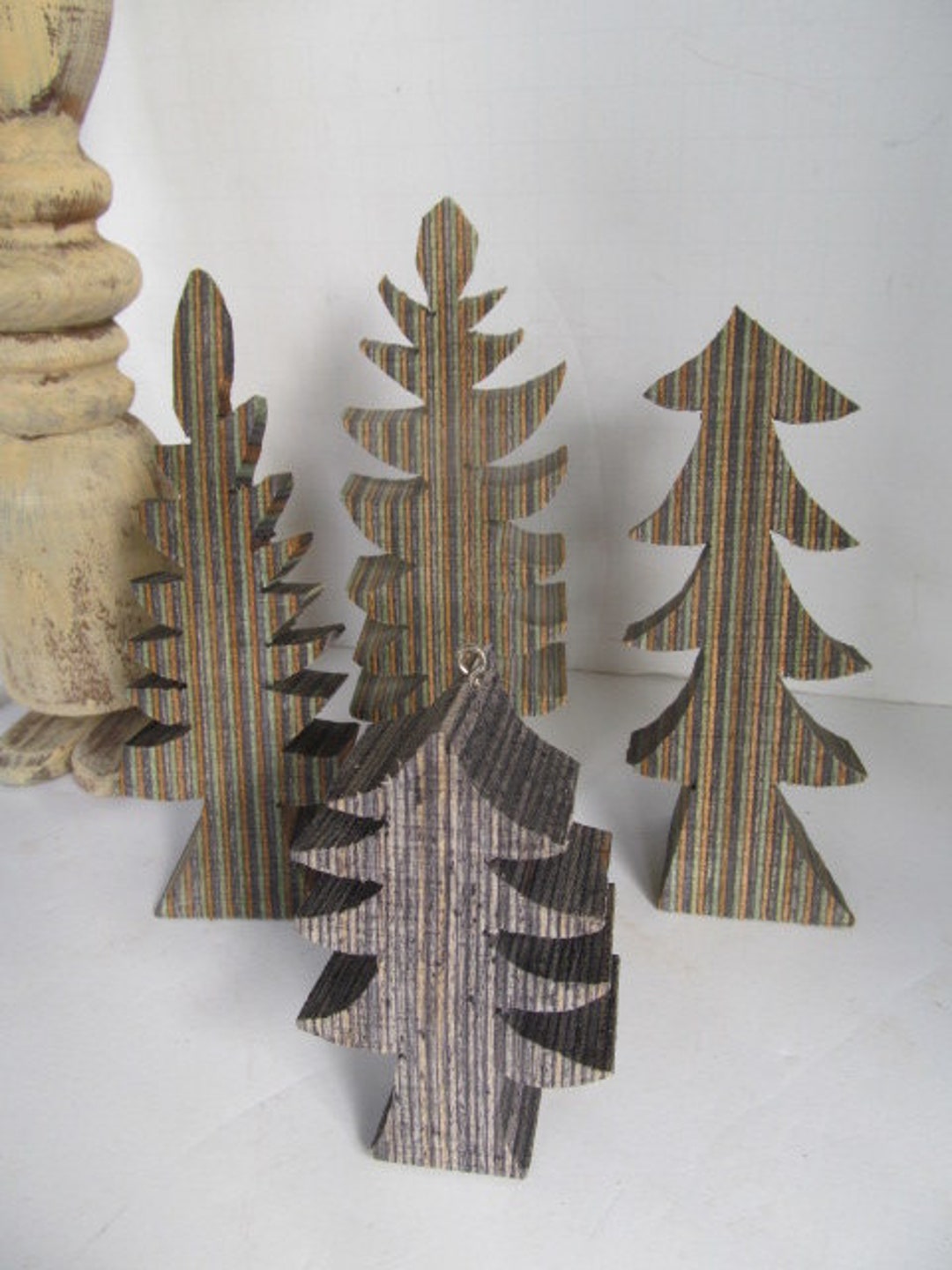 Log Cabin Decor Wooden Tree Primitive Wood Decor Fairy Garden Trees ...