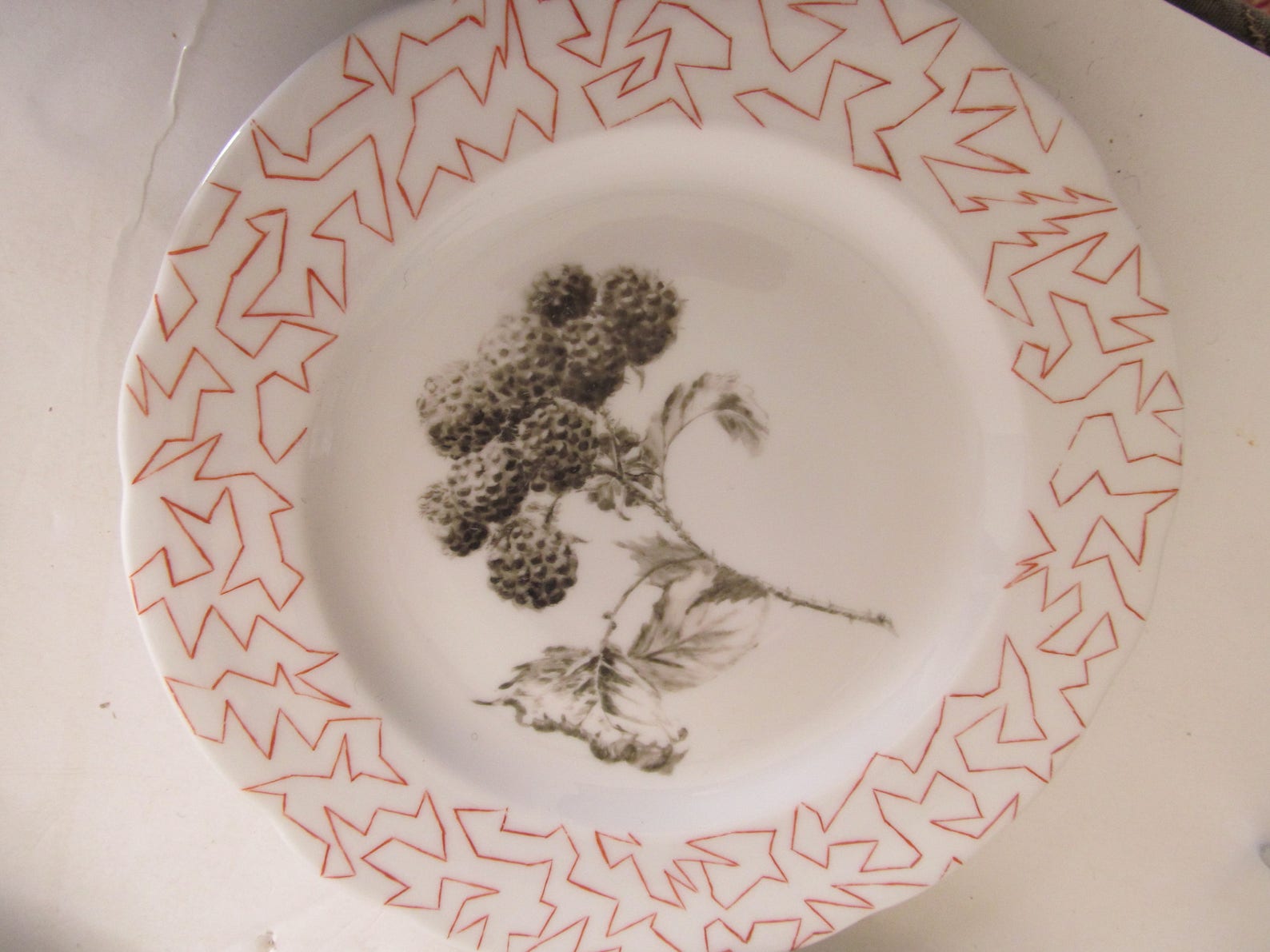 Red and Black Fruit Plates Black Raspberries Plum Cherries - Etsy