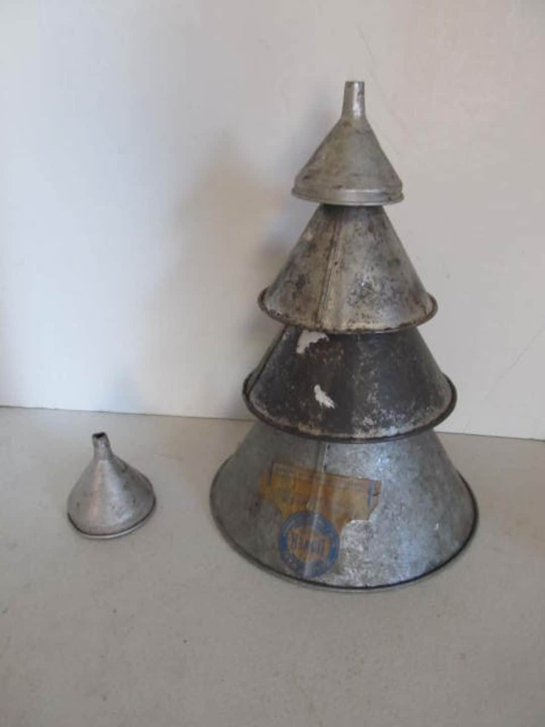 Collection Lot Metal Funnels Screened Funnel Strainer Farmhouse Garage ...