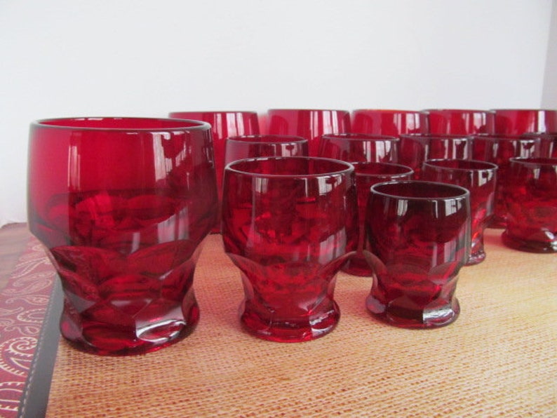 Set of 4 Ruby Red Thumbprint Pattern Shot Glasses Ruby Shot | Etsy