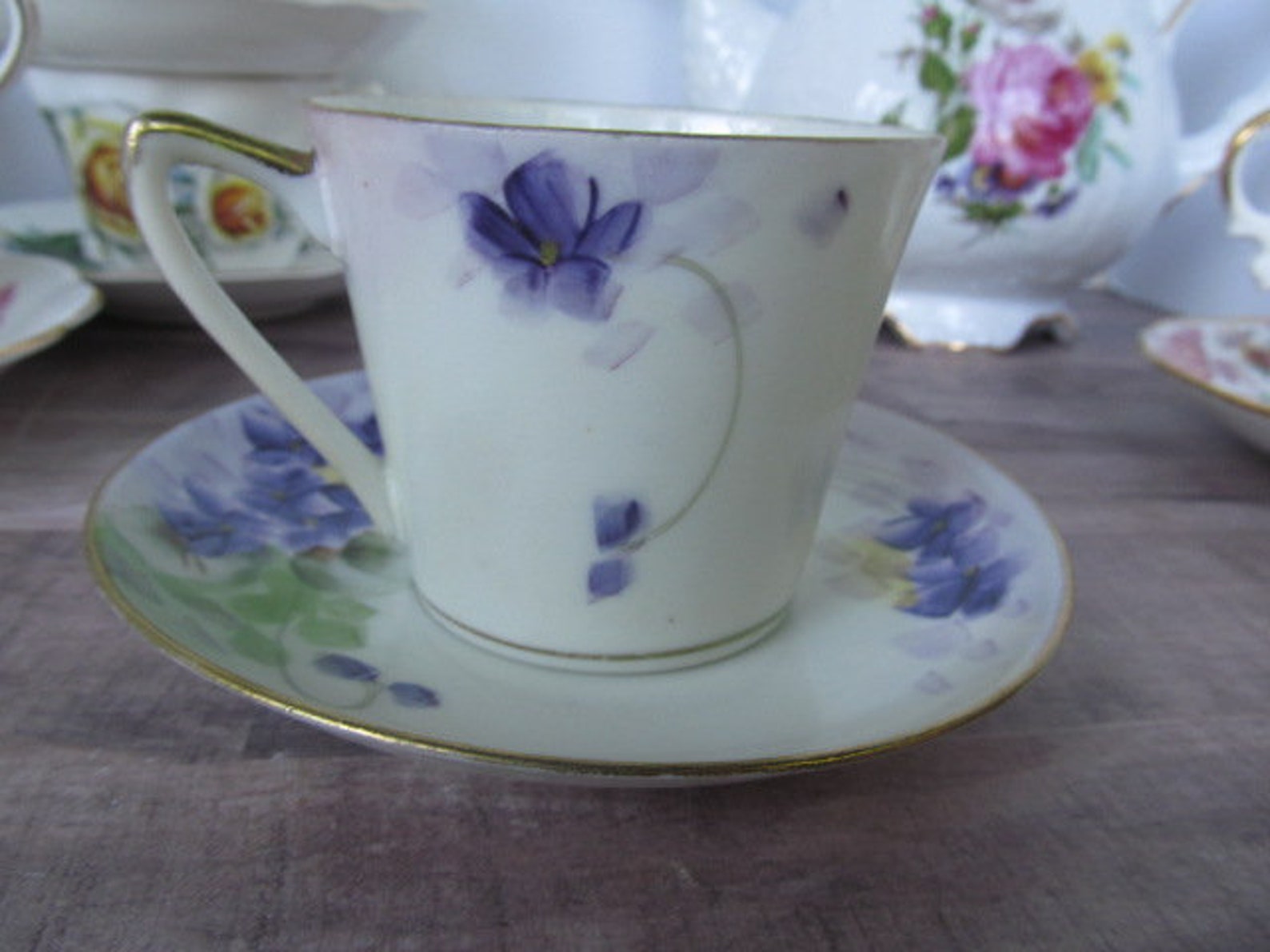 Purple Violets Hand Painted Nippon Tea Cup Saucers Lavender | Etsy