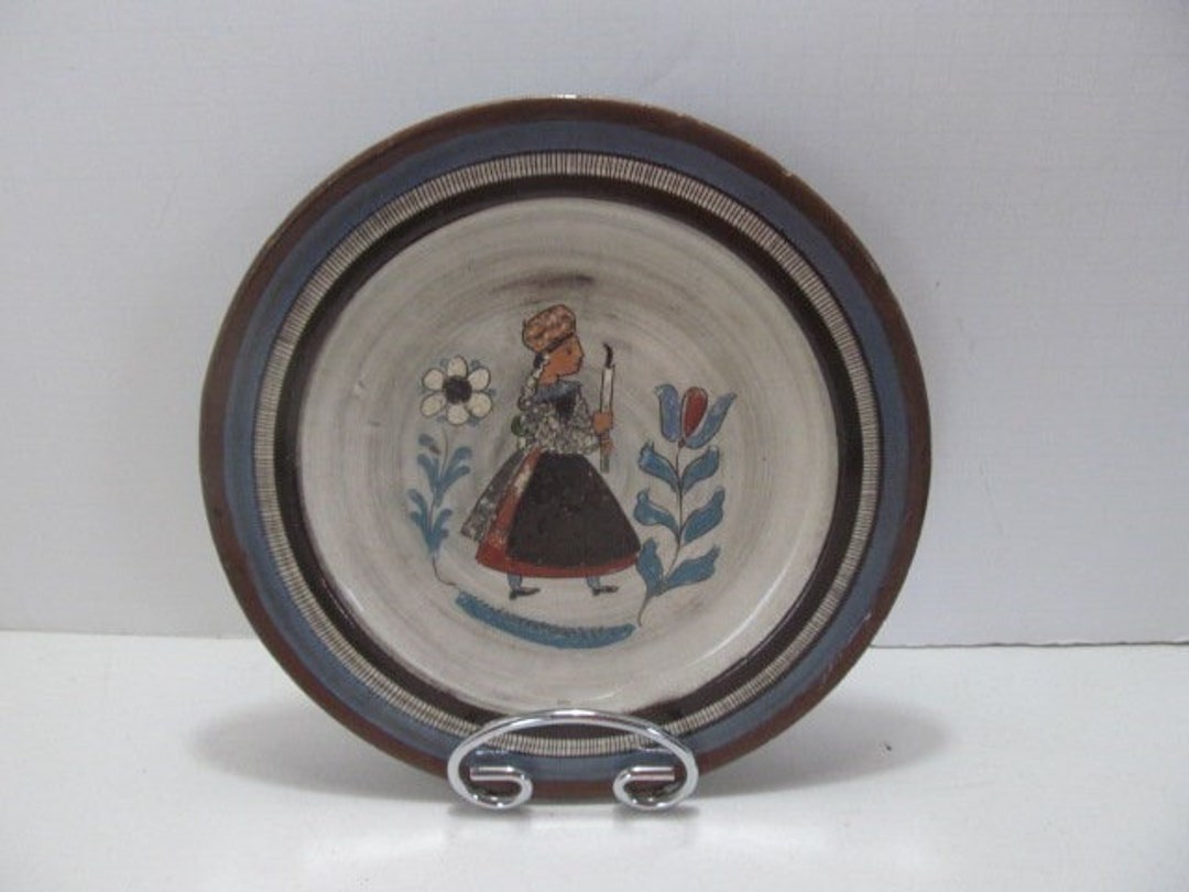 Quimper Ware Plate, Red Ware Brown Glaze Pottery Plate Girl Holding ...