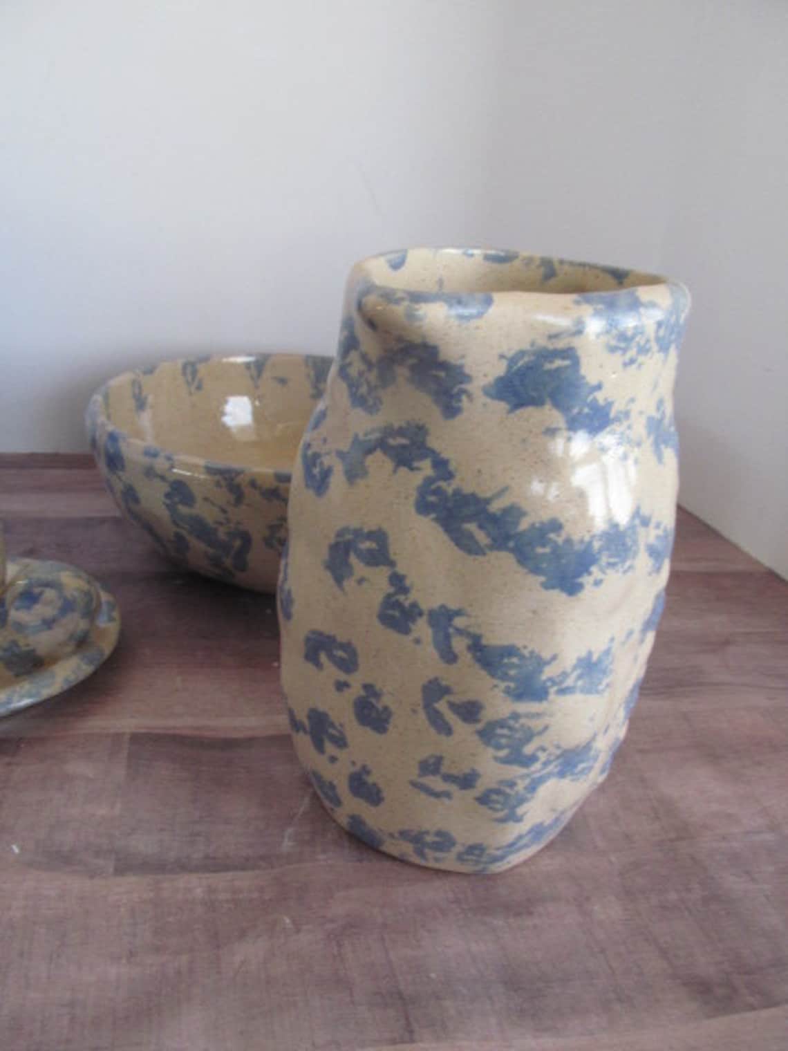 Sponge Ware Pottery Sponge Ware Pitcher Blue Sponge Ware - Etsy