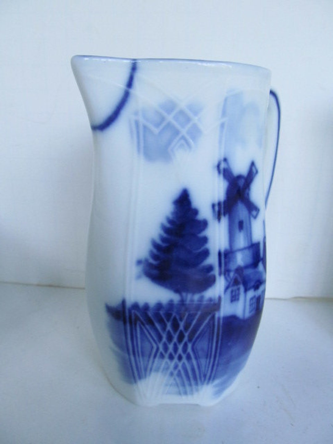 Antique Delft Blue Pitcher Pictorial Scene Flow Blue Delft Pitcher Blue ...