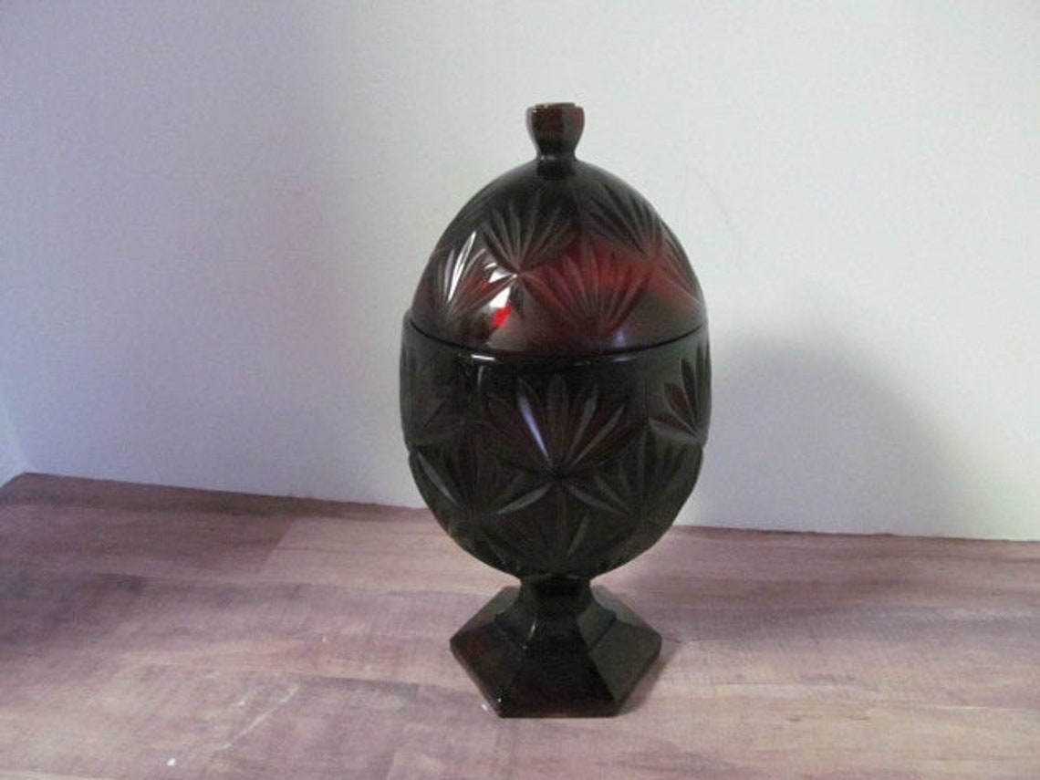 Ruby Glass Candy Dish Lidded Avon Egg Shaped Candy Dish - Etsy