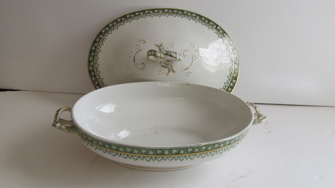 Green Transferware Covered Casserole the Monterey Ridgeways England ...